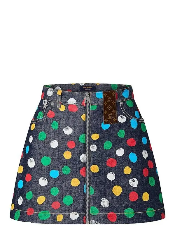 LOUIS VUITTON X Yayoi Kusama Painted Dots Denim Mini Skirt - Indigo/blue