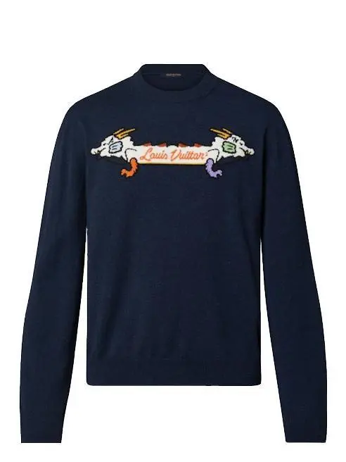 LOUIS VUITTON X Nigo Intarsia Jacquard Cashmere Crewneck Sweatshirt - Dark Ocean