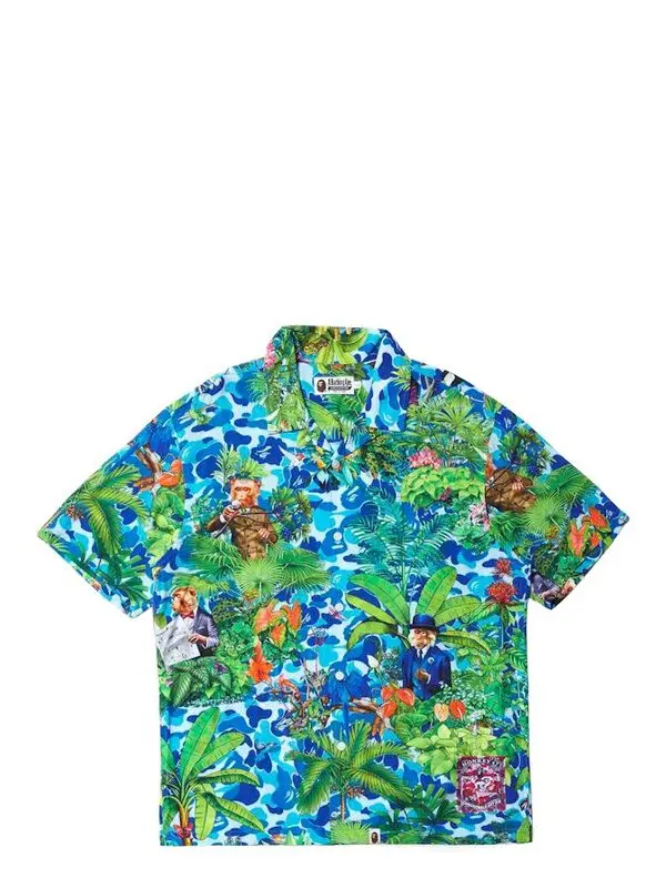 A BATHING APE X Monkey 47 Open Collar Short Sleeve Shirt - Blue