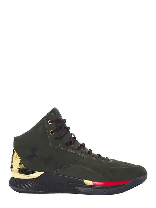 Under Armour Curry 1 Lux Mid Suede Sneakers - Downtown Green/metallic Gold/red