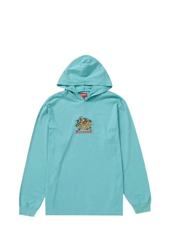 Supreme Dragon Hooded Long Sleeve Top - Dusty Aqua