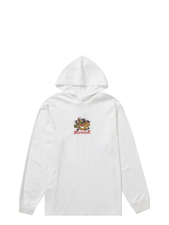 Supreme Dragon Hooded Long Sleeve Top - White