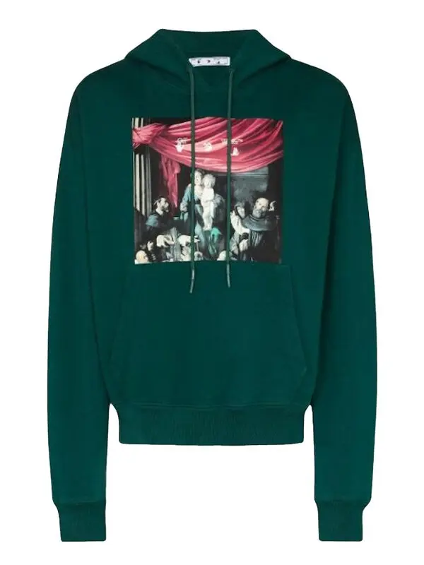 Off-White Oversized Caravaggio Painting Hoodie - Dark Green/black