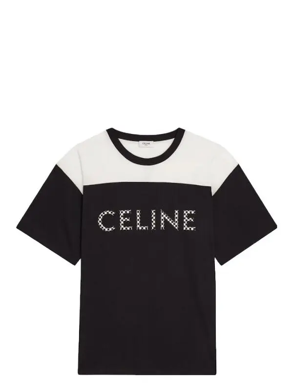 Celine Loose T-shirt In Cotton Jersey With Studs - Black/white