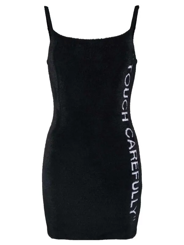 Off-White Off" Quote Fuzzy Mini Dress - Black/white