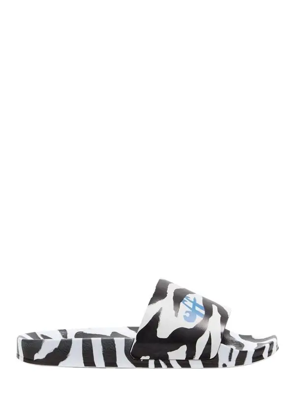 Off-White Zebra Print Pool Slides - Black/white/blue