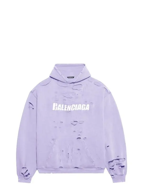 Balenciaga Caps Destroyed Oversize Fit Hoodie - Light Purple/white
