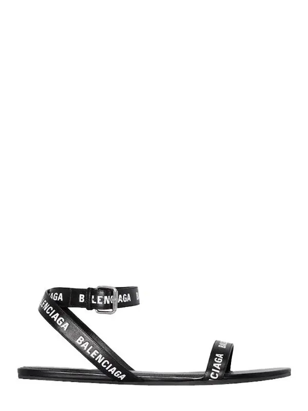 Balenciaga Logo Print Leather Sandals - Black/white
