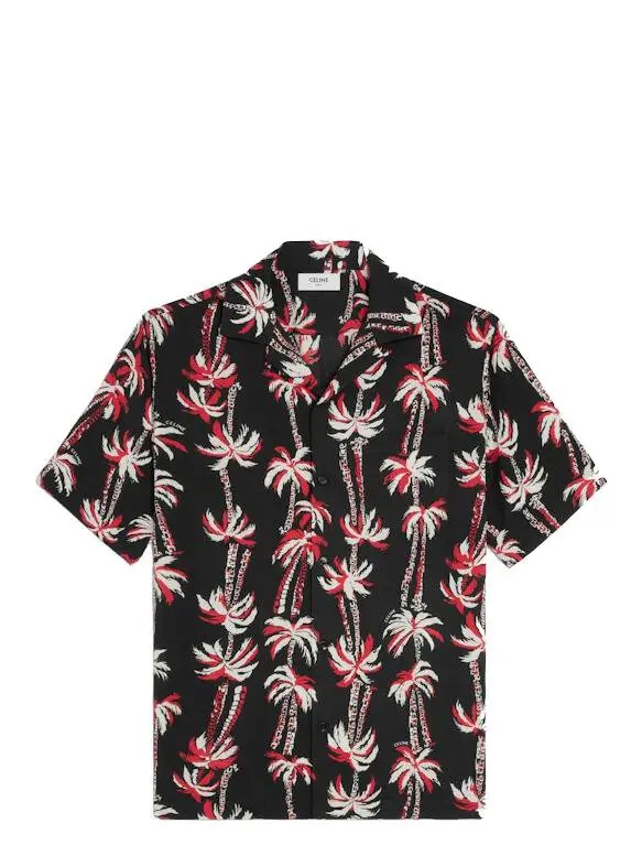 Celine Hawaiian Shirt In Printed Viscose - Black/brown/red
