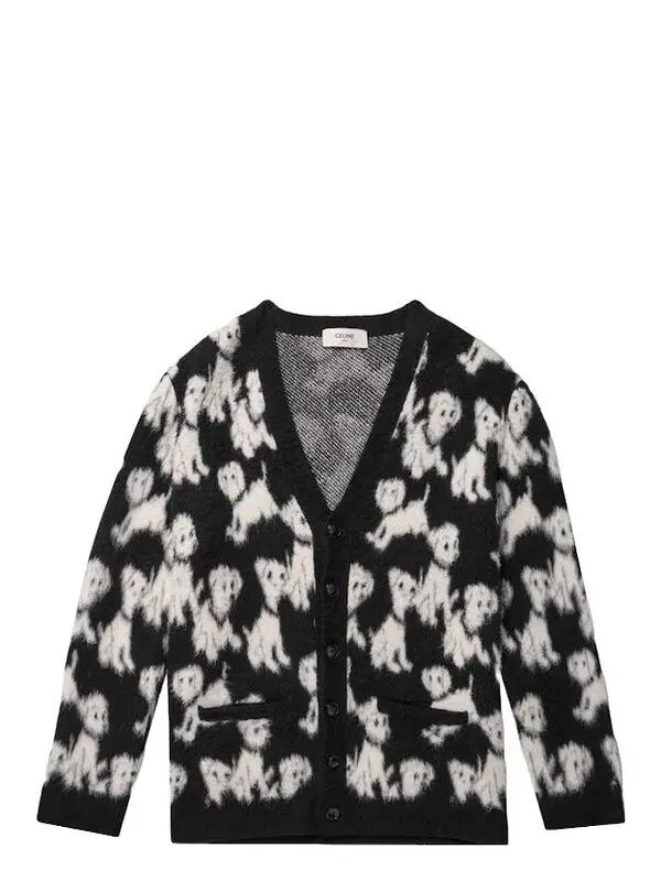 Celine Brushed Cotton-blend Jacquard Cardigan - Black