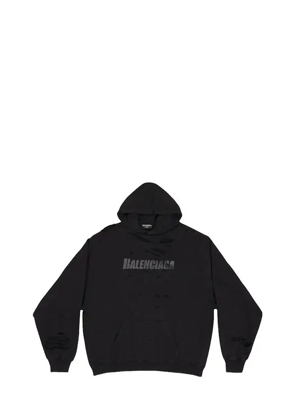 Balenciaga Caps Destroyed Oversize Fit Hoodie - Black