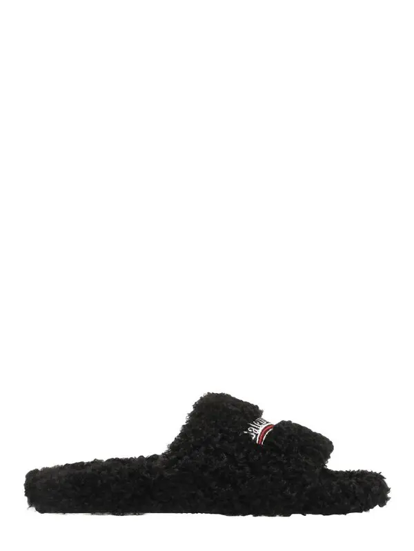 Balenciaga Furry Slide - Black/white/red