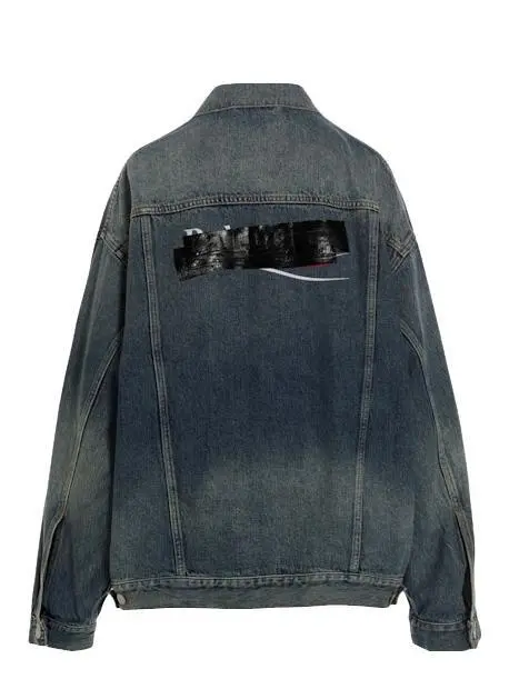 Balenciaga Denim Oversized Jacket With Logo - Blue