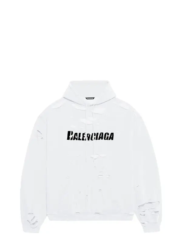 Balenciaga Caps Destroyed Oversize Fit Hoodie - White/black