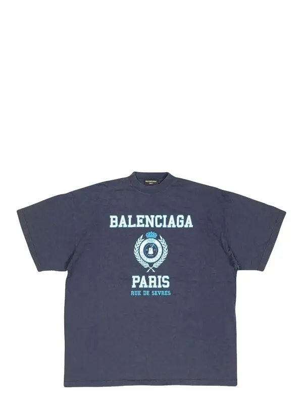 Balenciaga College Crest Crinkled T-shirt - Ocean Blue