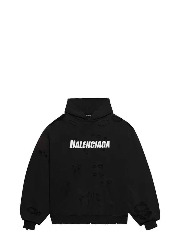 Balenciaga Caps Destroyed Oversize Fit Hoodie - Black/white