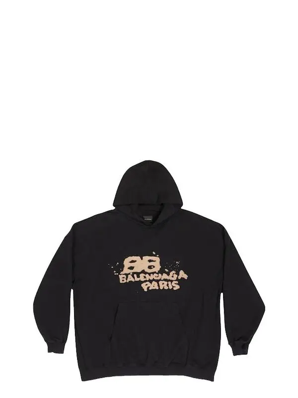 Balenciaga Hand Drawn Bb Icon Large Fit Hoodie - Black