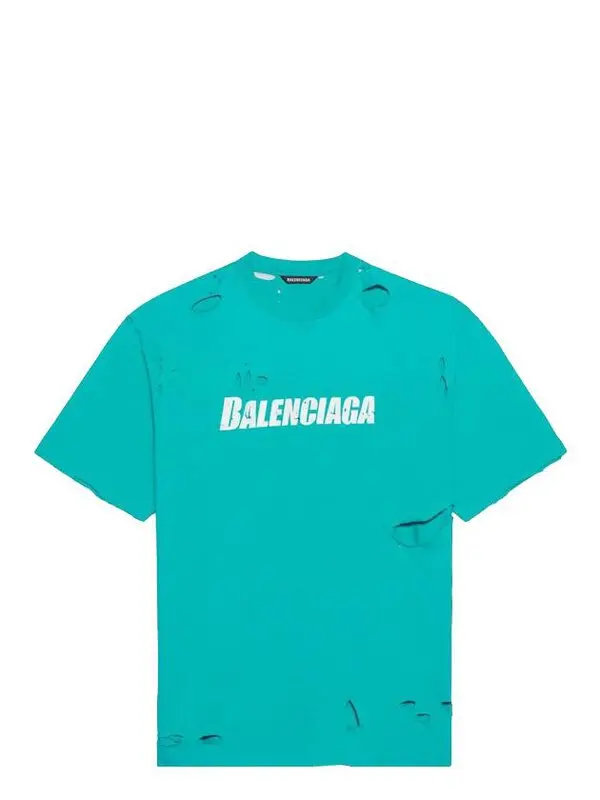Balenciaga Caps Destroyed Flatground T-shirt - Navy Blue/white