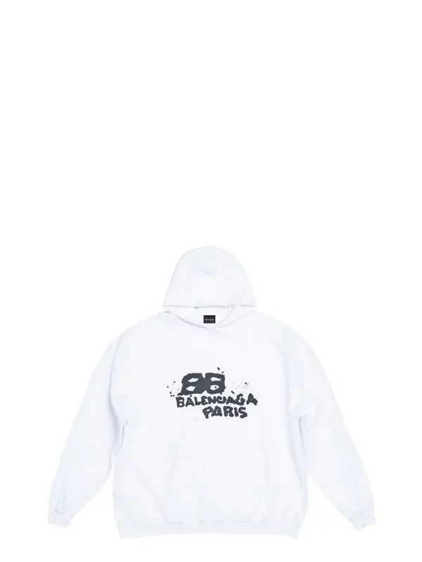 Balenciaga Hand Drawn Bb Icon Large Fit Hoodie - White/black