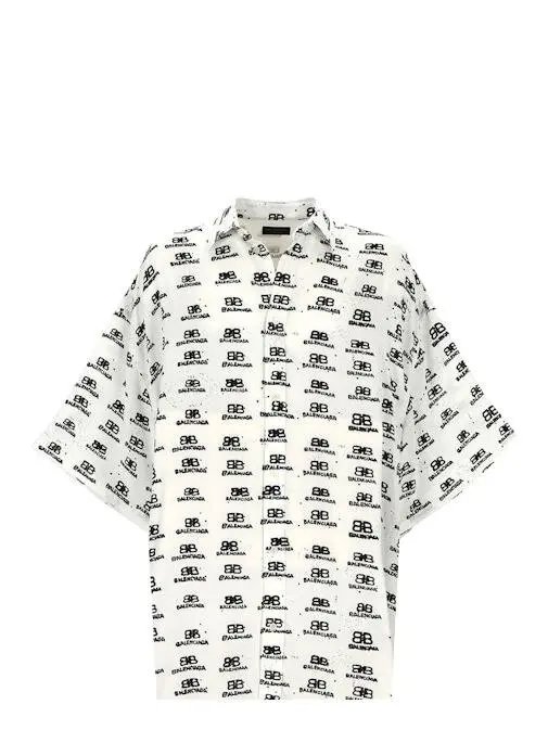 Balenciaga Hand Drawn Bb Icon Oversize Viscose Shirt - White/black