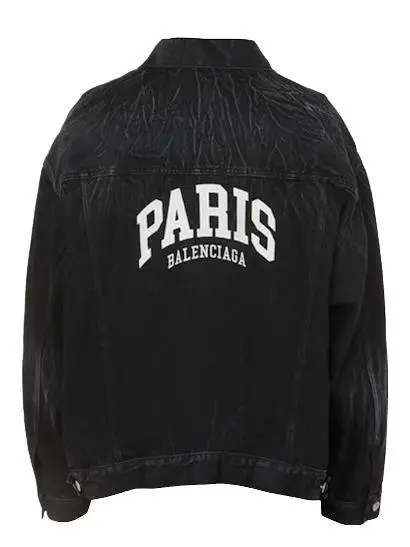Balenciaga Cities Paris Large Fit Denim Jacket - Black/white