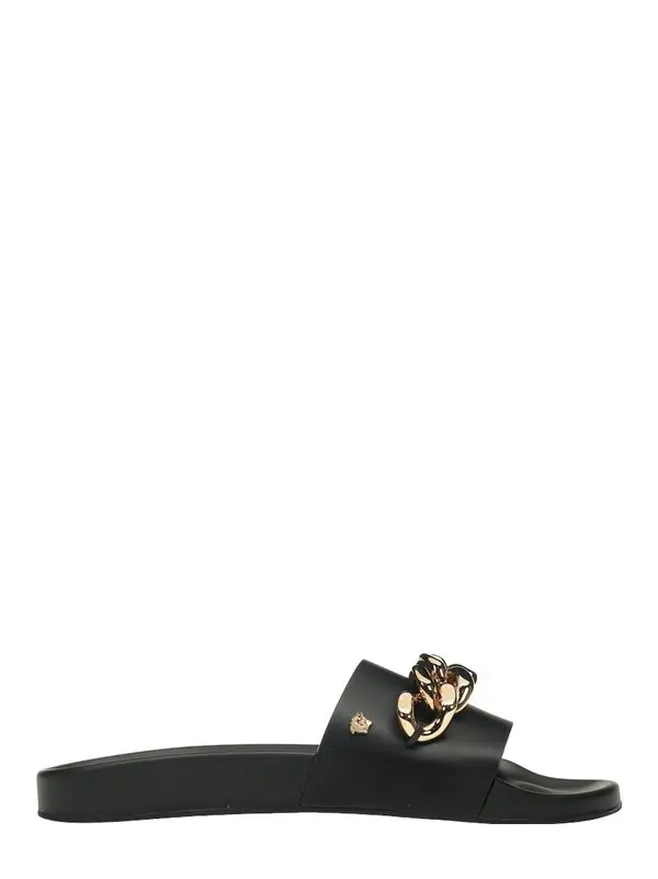 Versace Medusa Chain Leather Slides - Black