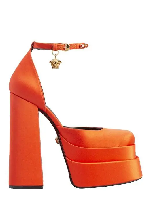 Versace Medusa Aevitas 155mm Platform Pumps - Neon Orange/gold