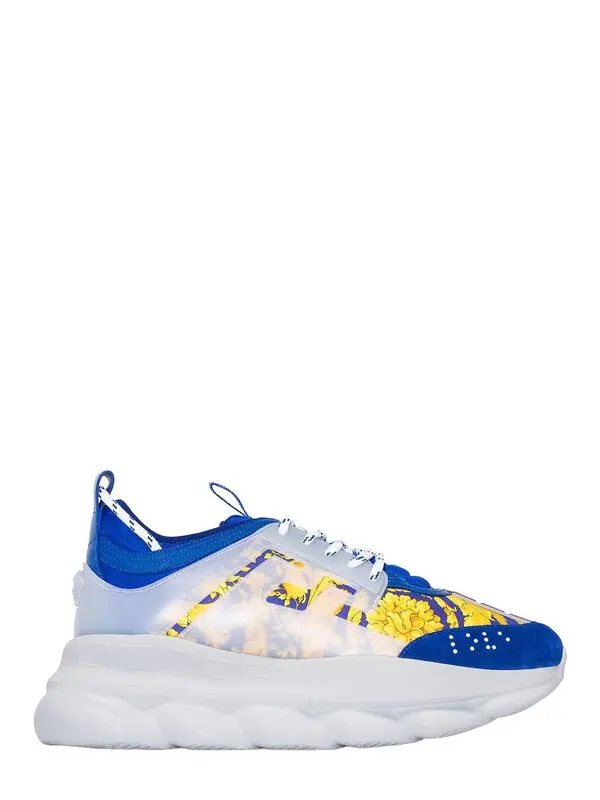 Versace Baroque Chain Reaction Sneakers - Blue/gold/white