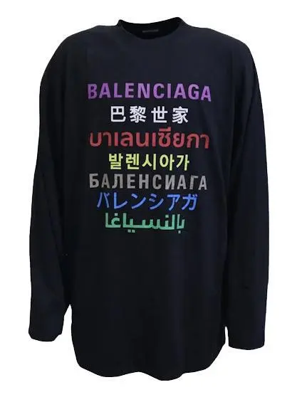 Balenciaga Languages X Large Fit Longsleeve Tshirtin - Black