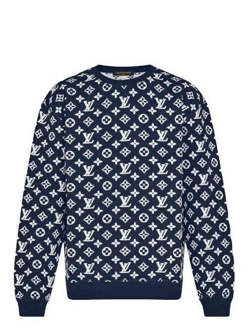 LOUIS VUITTON Monogram Jacquard Crewneck Sweatshirt - Blue/white