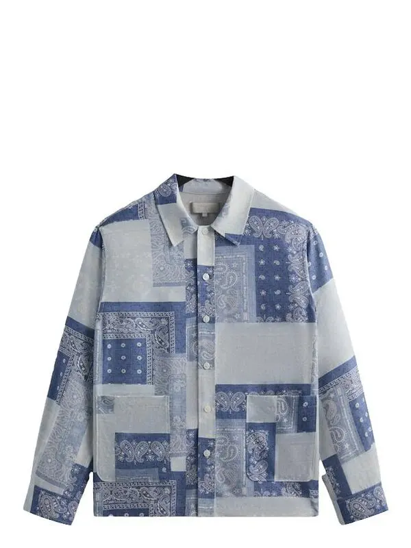 Kith Washed Paisley Long Sleeve Boxy Collared Overshirt - Light Indigo