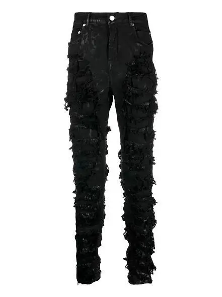 Rick Owens Distressed Slim Fit Jeans - Black