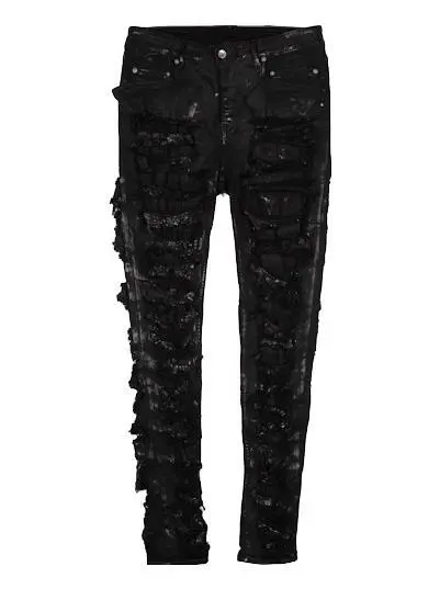 Rick Owens Slashed Tyrone Cut Foil Coated Jeans - Black