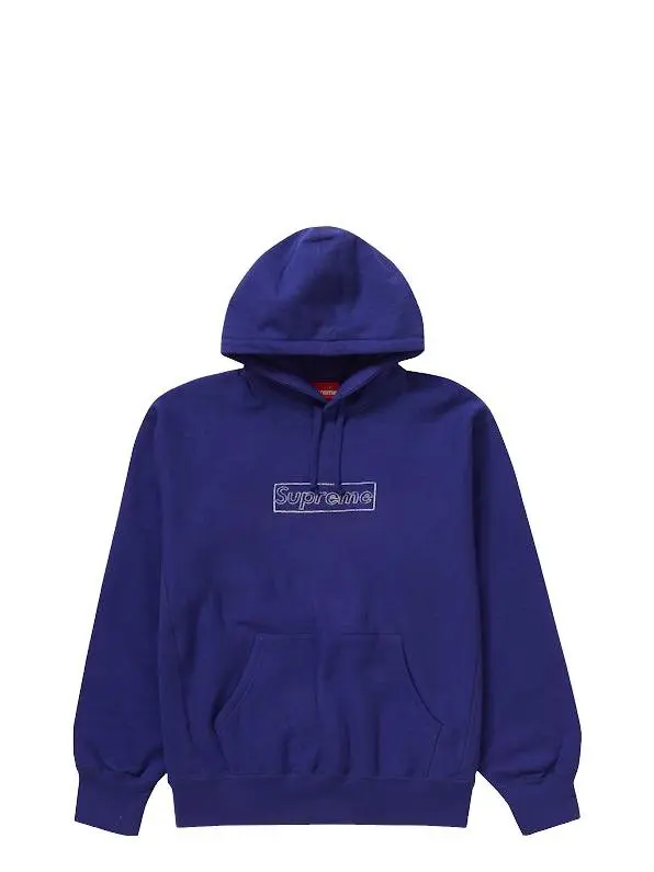 Supreme Kaws Chalk Logo Hooded Sweatshirt - Washed Navy Blue