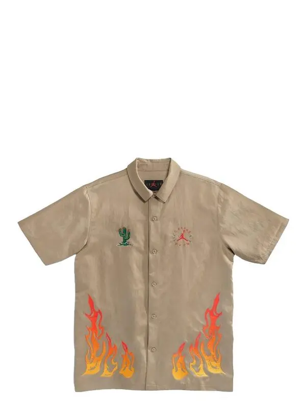 TRAVIS SCOTT Cactus Jack X Jordan Button Down Shirt - Khaki/university Red