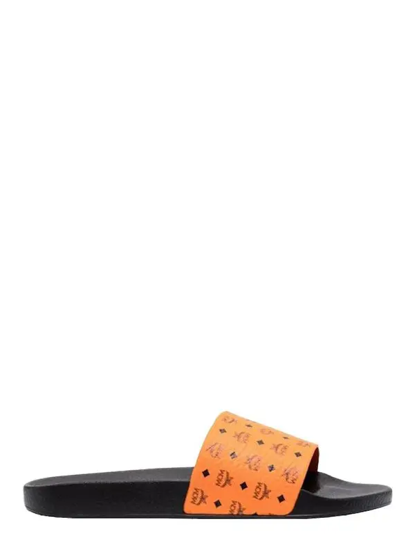 Mcm Monogram Slides - Orange/black