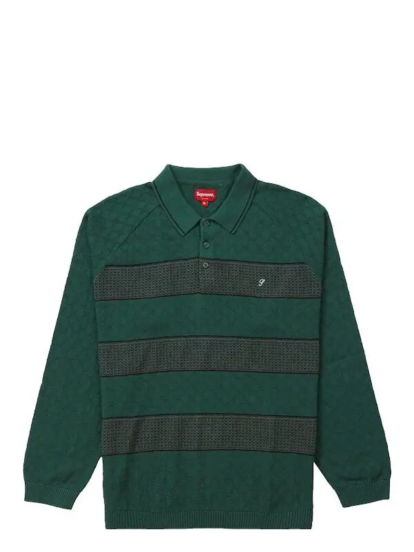 Supreme Knit Stripe Long Sleeve Polo Shirt - Green
