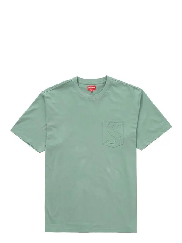 Supreme Laser Cut S Logo Pocket Tee Shirt - Dusty Teal