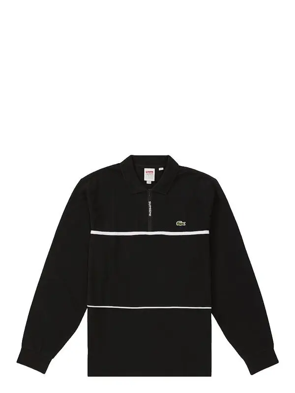 Supreme Lacoste Pique Zip Long Sleeve Polo Shirt - Black