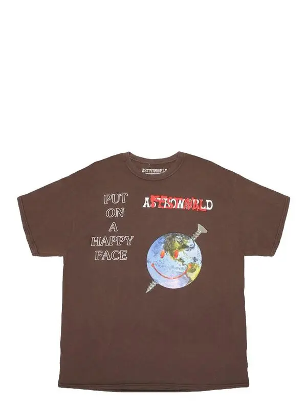 TRAVIS SCOTT Happy Face Festival Tee Shirt - Bleached Brown