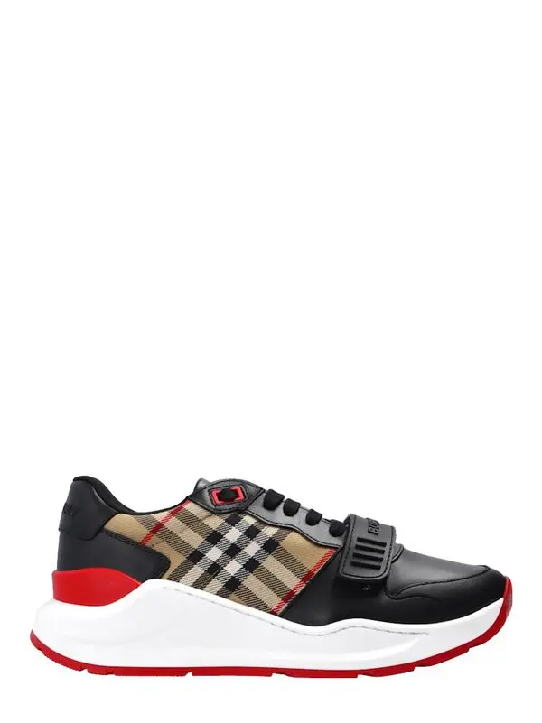 Burberry Ramsey Leather Vintage Check Sneaker - Black/archive Beige