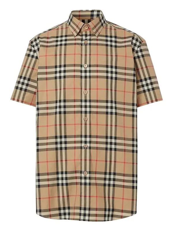 Burberry Short Sleeve Check Cotton Shirt - Beige