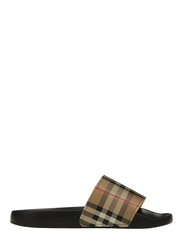 Burberry Check Print Slides - Archive Beige/black