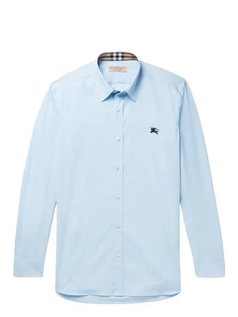 Burberry Stretch Cotton Poplin Shirt - Pale Blue