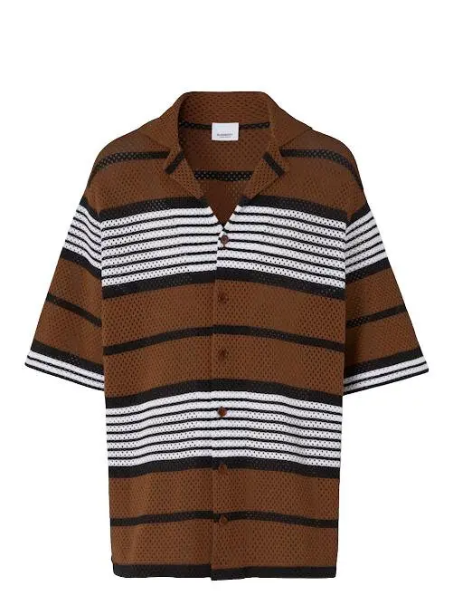 Burberry Shortsleeve Stripe Print Nylon Oversized Shirt - Dark Birch Brown