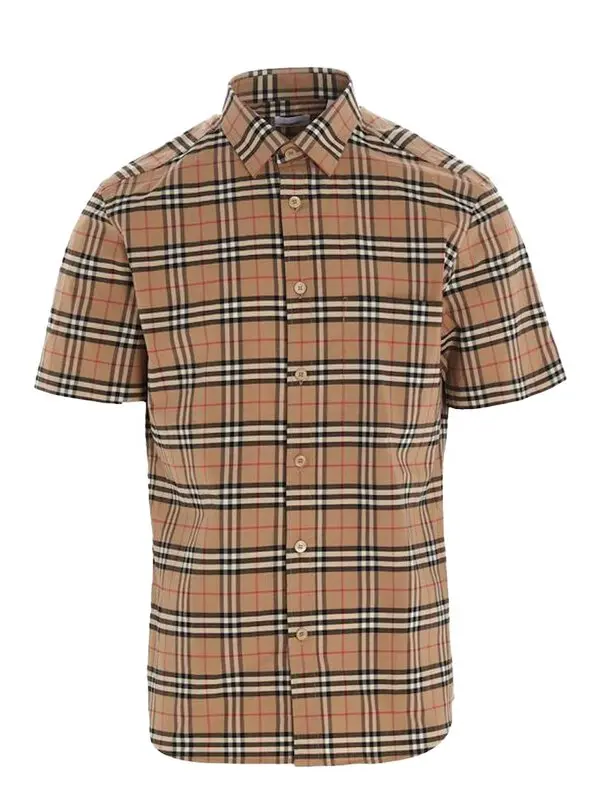 Burberry Short Sleeve Small Scale Check Stretch Cotton Shirt - Archive Beige