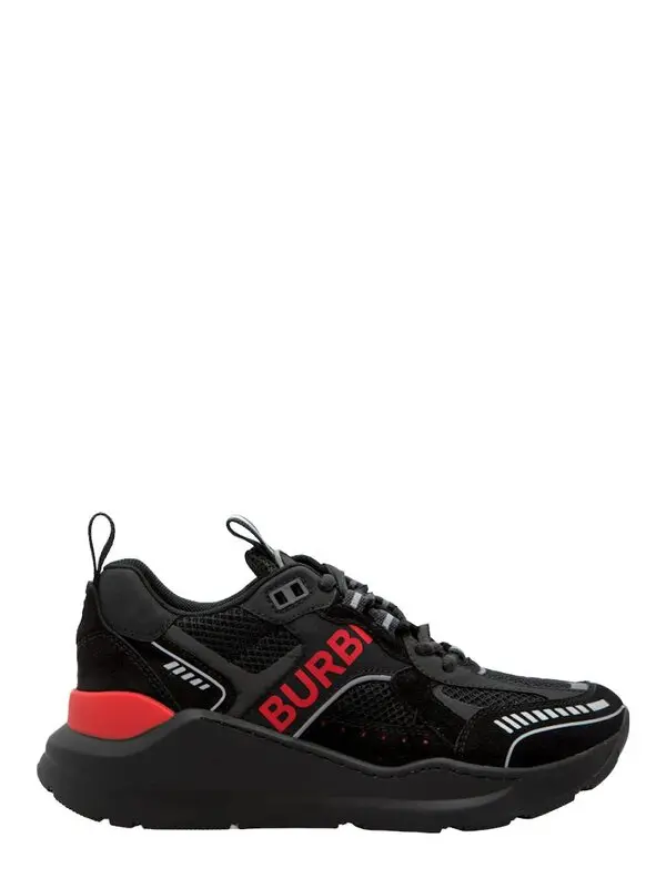 Burberry Suede And Mesh Sneakers - Black/bright Red