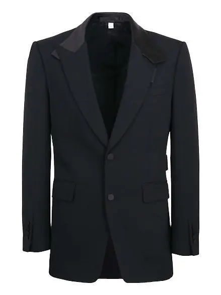 Burberry Satin Lapel Wool Tailored Jacket - Black