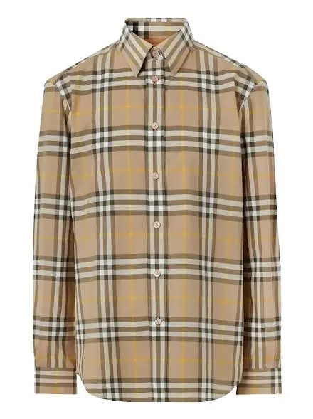 Burberry Tartan Motif Cotton Shirt - Beige