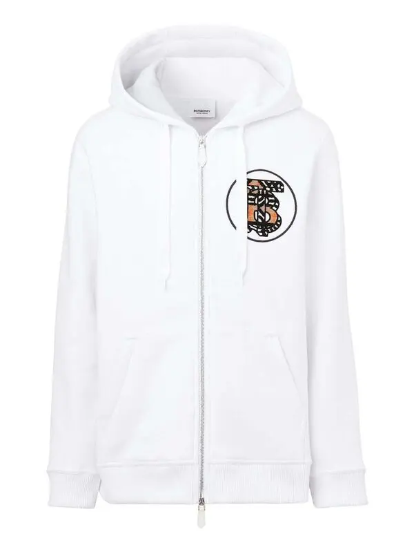 Burberry Tb Monogram Zipped Hoodie Jacket - White